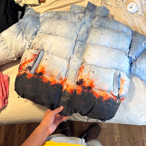 MNML | Jackets & Coats | Stylish Puffer Jacket With Fiery Design | Poshmark